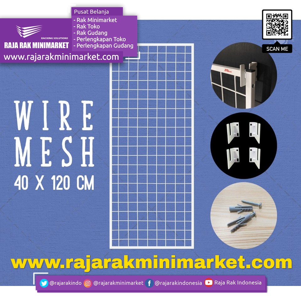RAM BINGKAI WIREMESH 40×120 CM + H5 WALL PUTIH | Rak Dinding Gantung ...