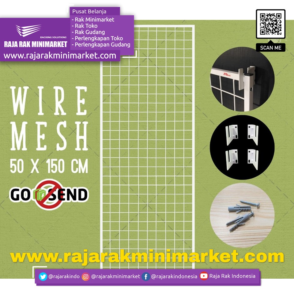 RAM BINGKAI WIREMESH 50×150 CM + H5 WALL PUTIH | Rak Dinding Gantung ...