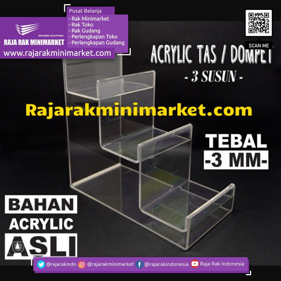 DISPLAY ACRYLIC – AKRILIK DISPLAY TAS / DOMPET 3 SUSUN