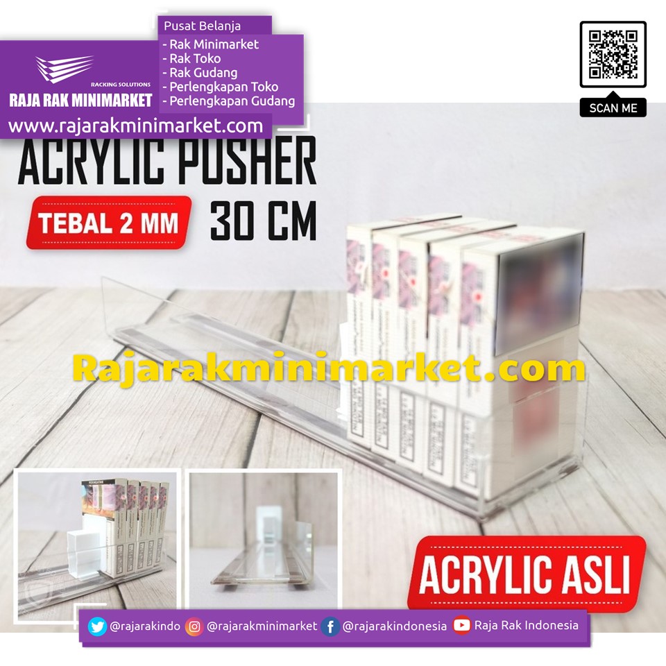 DISPLAY ACRYLIC – AKRILIK PUSHER ROKOK OTOMATIS P.30CM | RAK MINIMARKET