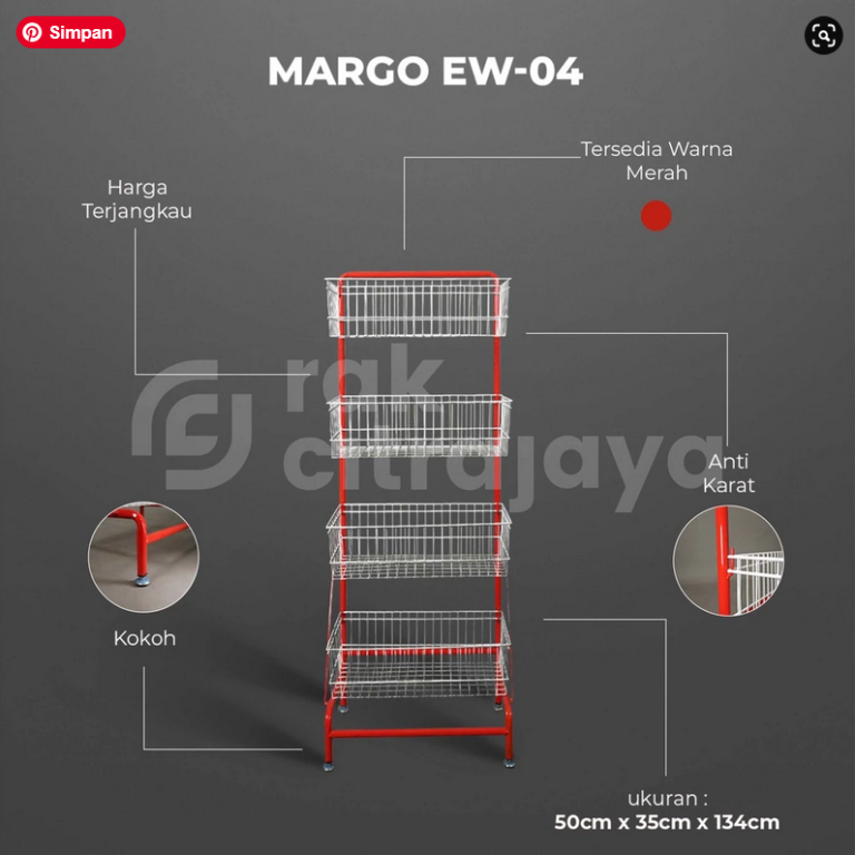 RAK CHIKI MARGO EW-04, UKURAN 50x35x134cm | RAK SNACK SERBAGUNA SUSUN 4 ...
